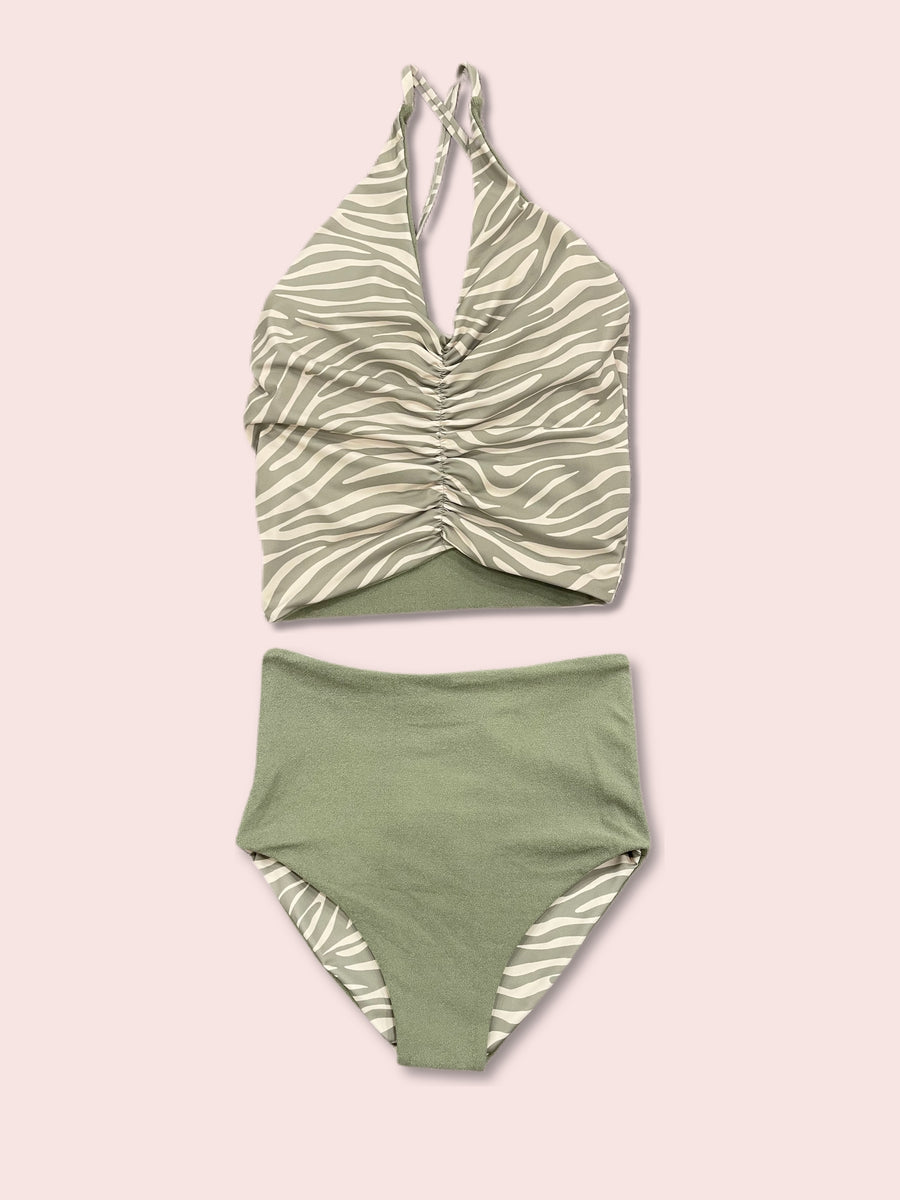Harper Reversible Zebra Green Terry Tankini 92 Rad Swim